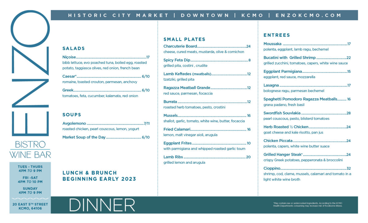 Enzo Menus - Enzo Bistro & Wine Bar