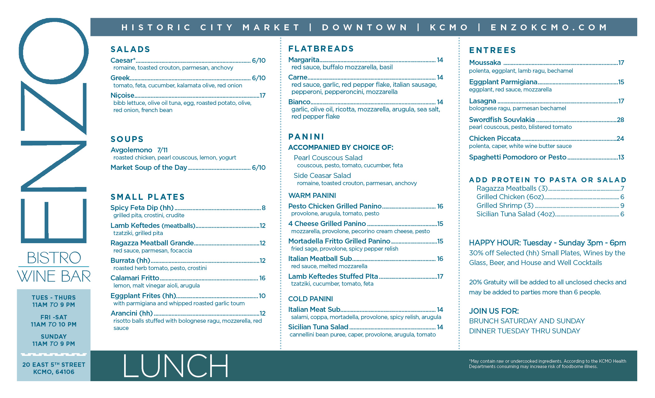 Enzo Menus - Enzo Bistro & Wine Bar