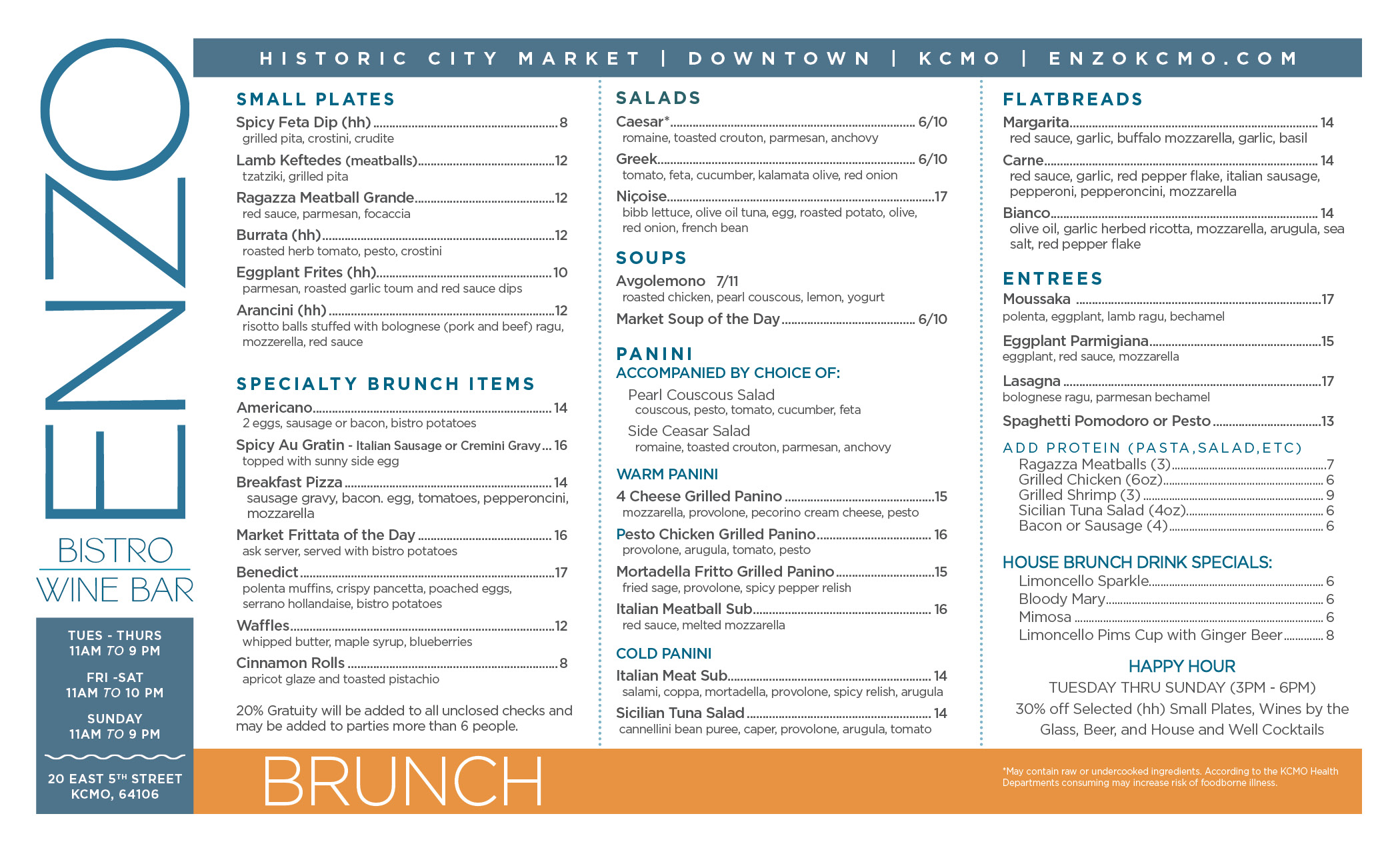 Enzo Menus - Enzo Bistro & Wine Bar