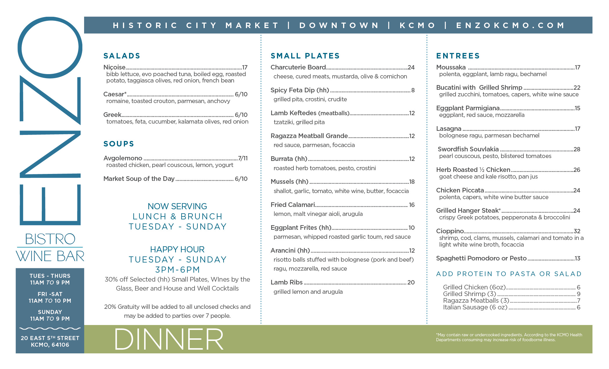 Enzo Menus - Enzo Bistro & Wine Bar