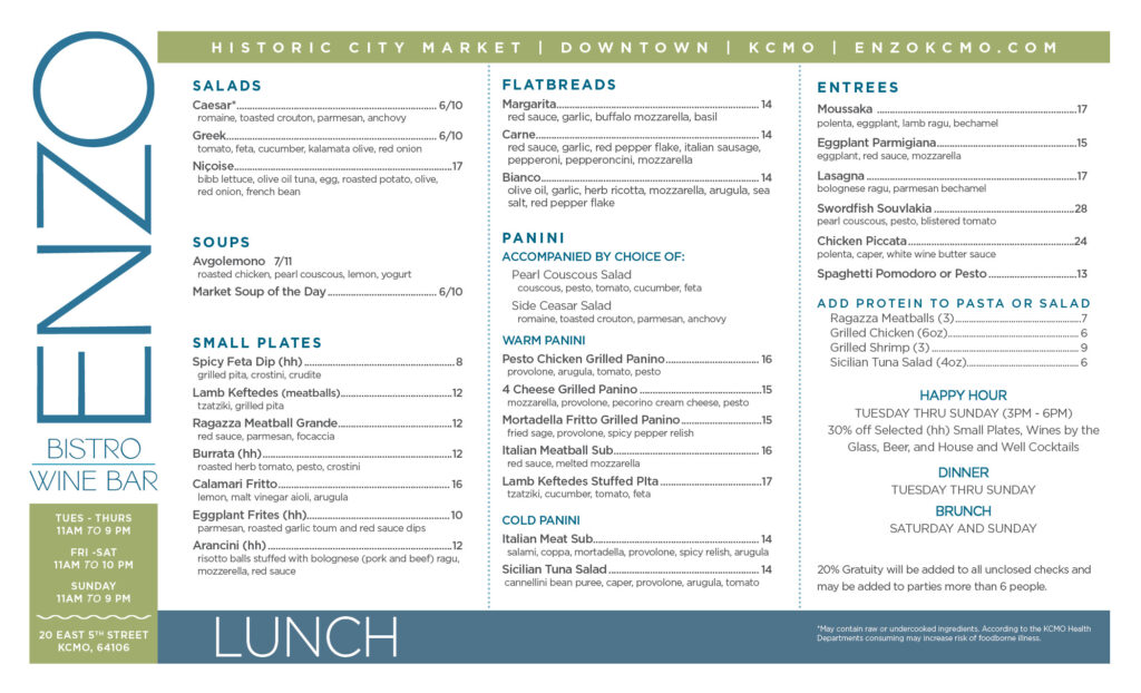 Enzo Menus - Enzo Bistro & Wine Bar