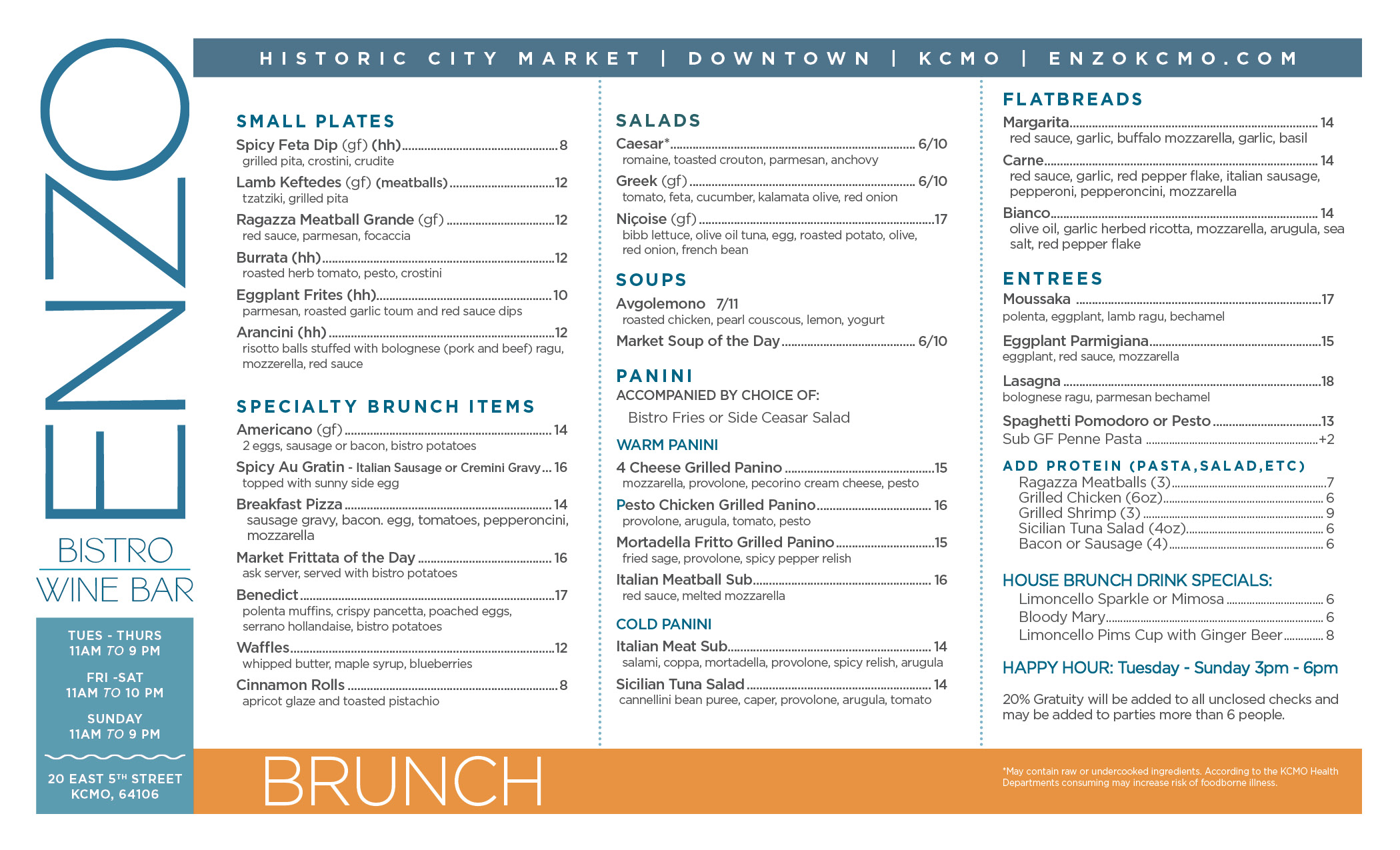 Enzo Menus - Enzo Bistro & Wine Bar