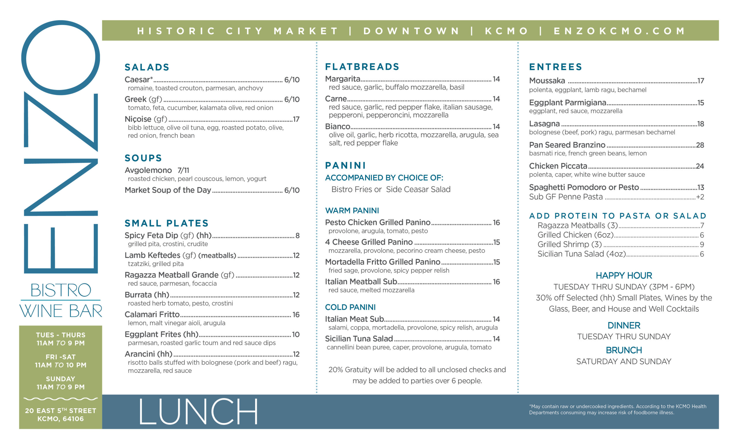 Enzo Menus - Enzo Bistro & Wine Bar