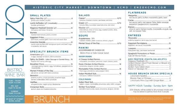 Enzo Menus - Enzo Bistro & Wine Bar