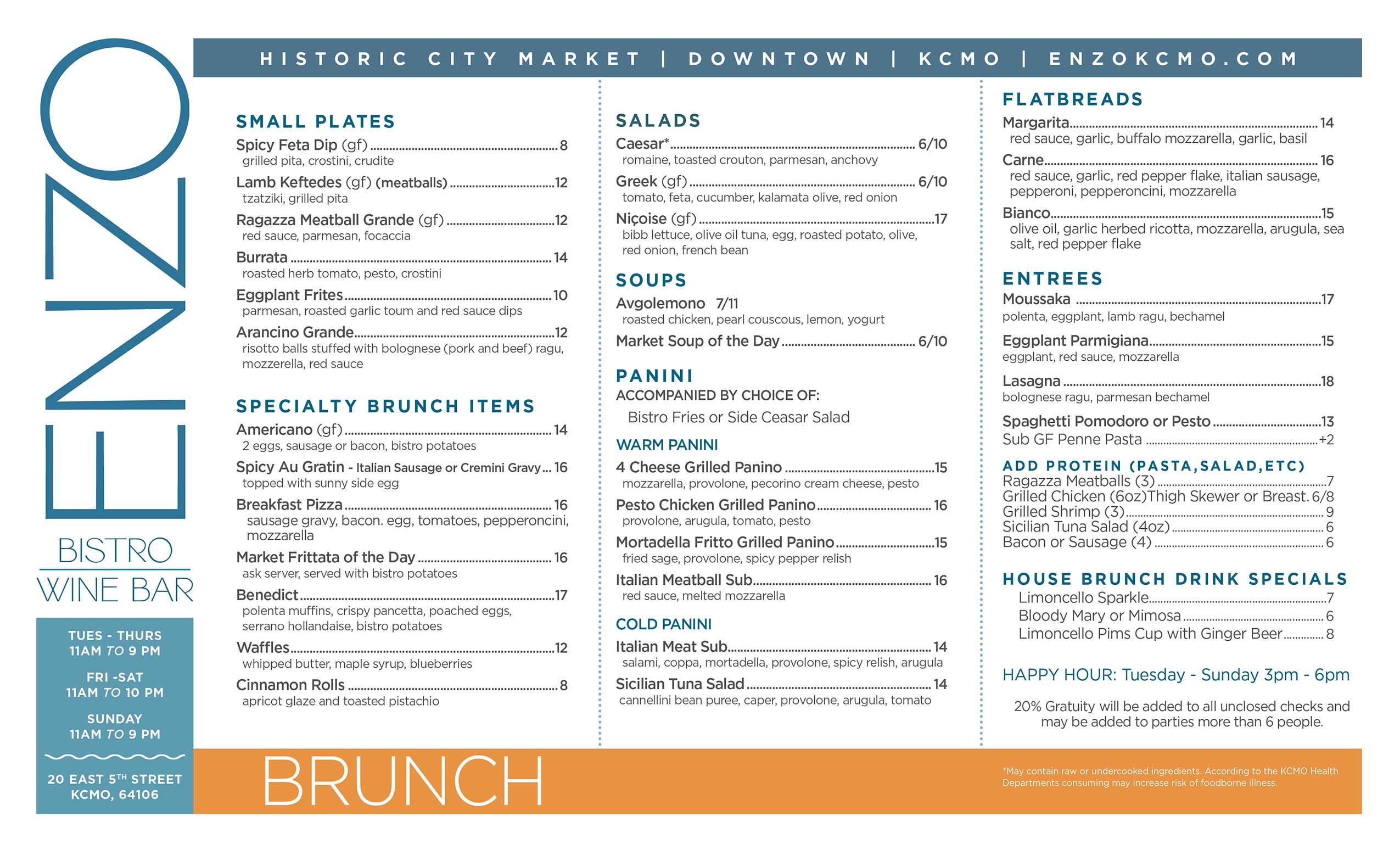 Enzo Menus - Enzo Bistro & Wine Bar