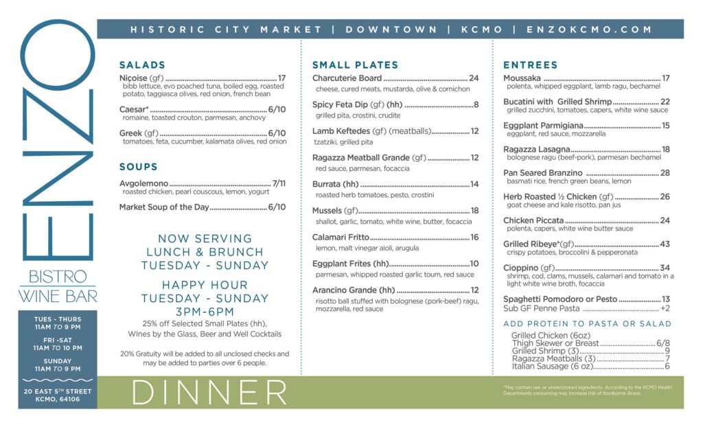 Enzo Menus - Enzo Bistro & Wine Bar