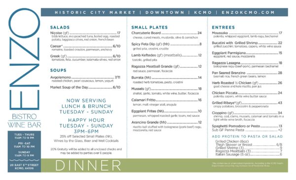 Enzo Menus - Enzo Bistro & Wine Bar