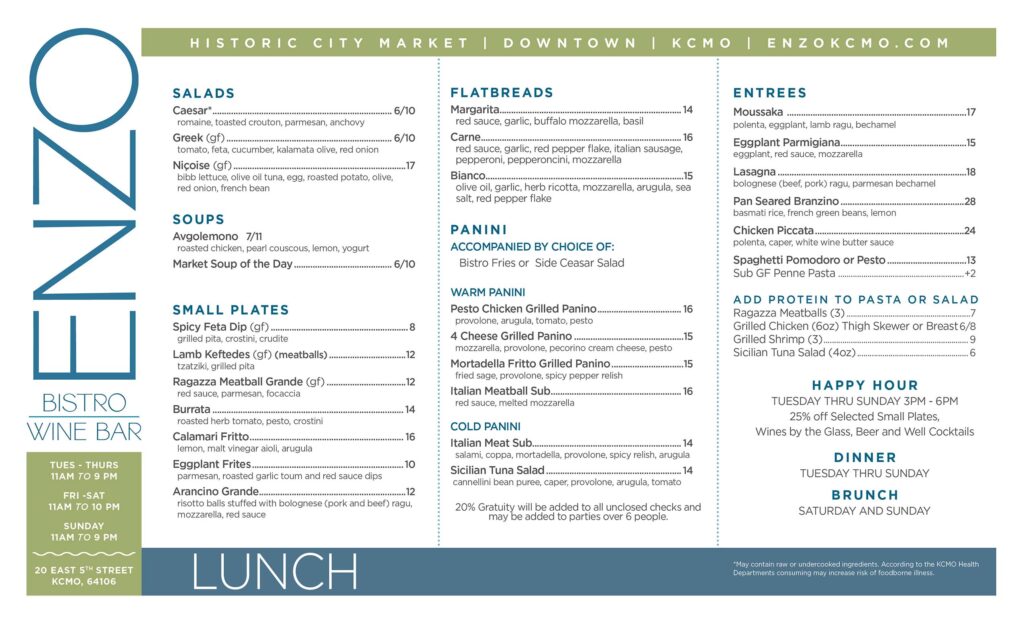 Enzo Menus - Enzo Bistro & Wine Bar