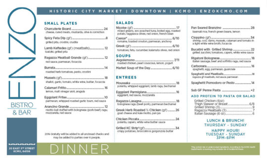 Enzo Menus - Enzo Bistro & Wine Bar