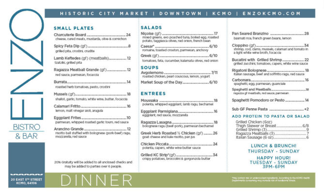 Enzo Menus - Enzo Bistro & Wine Bar