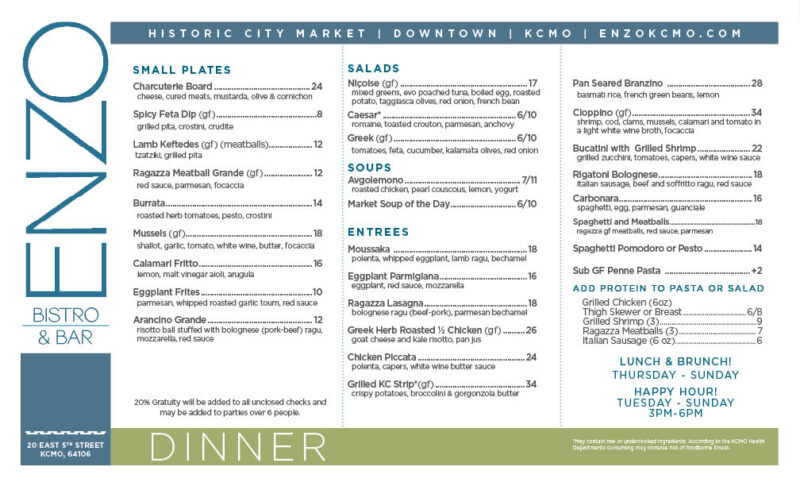 Enzo Menus - Enzo Bistro & Wine Bar