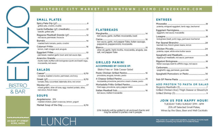 Enzo Menus - Enzo Bistro & Wine Bar